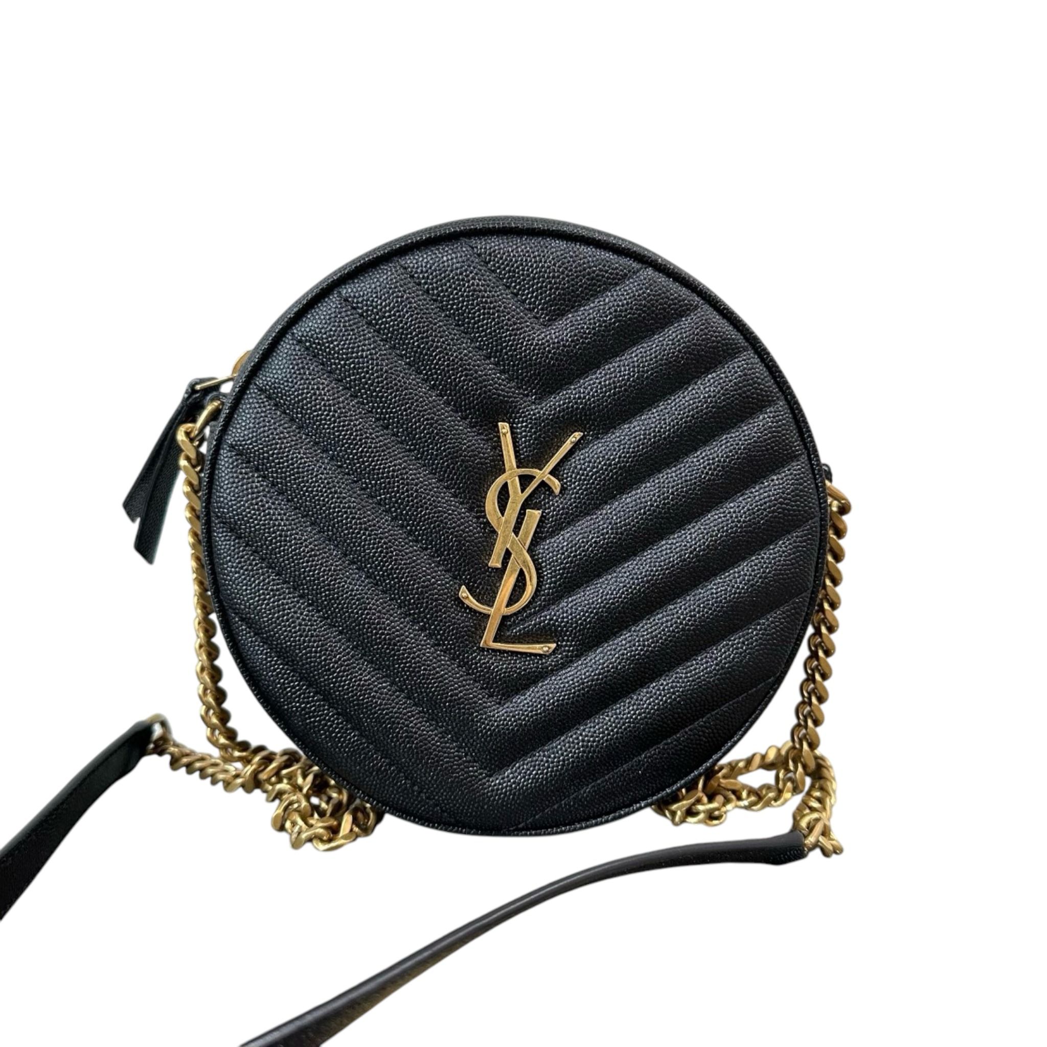 YSL Saint Laurent Vinyle Round Camera Bag in Black Caviar GHW, Luxury ...
