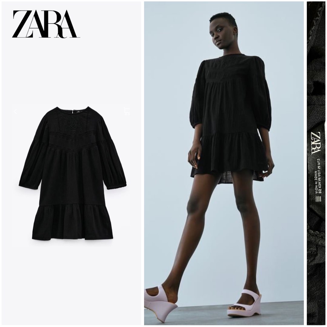 ZARA Black Embroidered Linen Tunic Mini Dress, Women's Fashion, Dresses ...
