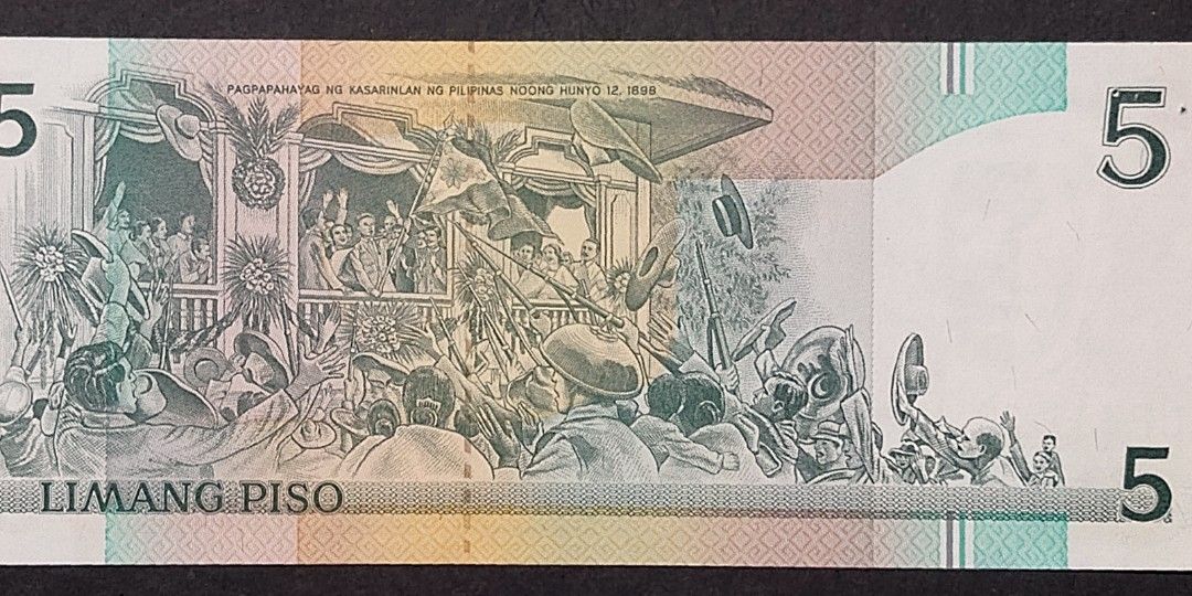 1992 New Design Series 5 Piso"Emilio Aguinaldo" old Banknote ...