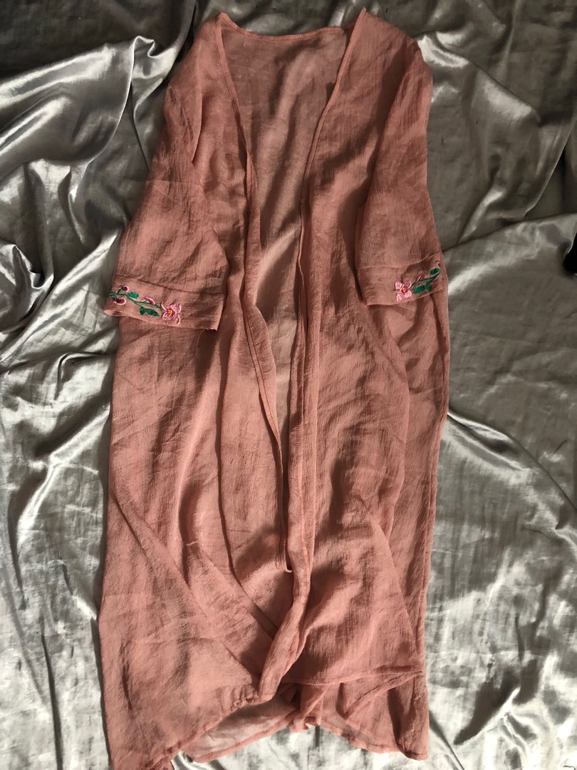 Coral pink Beach cover up see-through, Women's Fashion, Swimwear ...