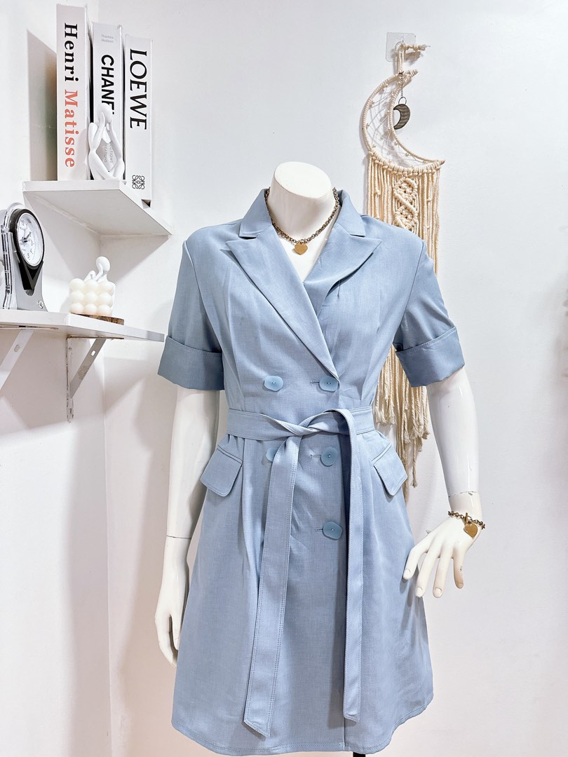 Formal Blazer Powder Blue Dress, Women's Fashion, Dresses & Sets ...