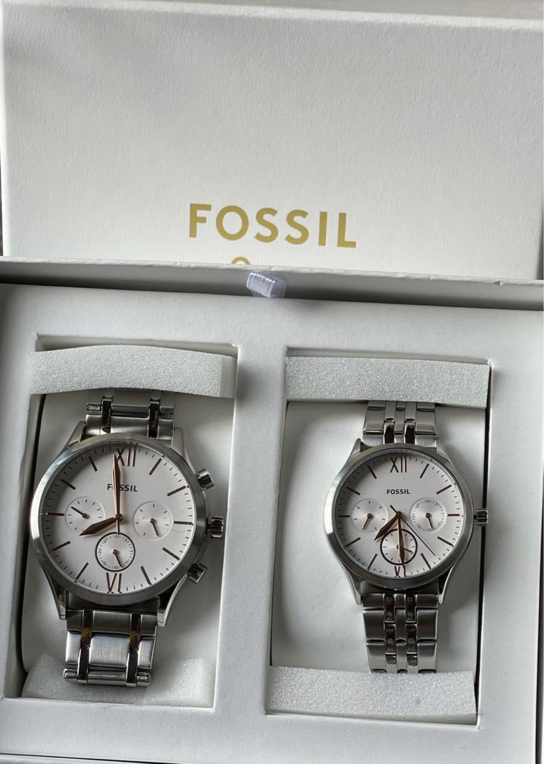 Fossil Couple Watch Silver, Luxury, Watches on Carousell