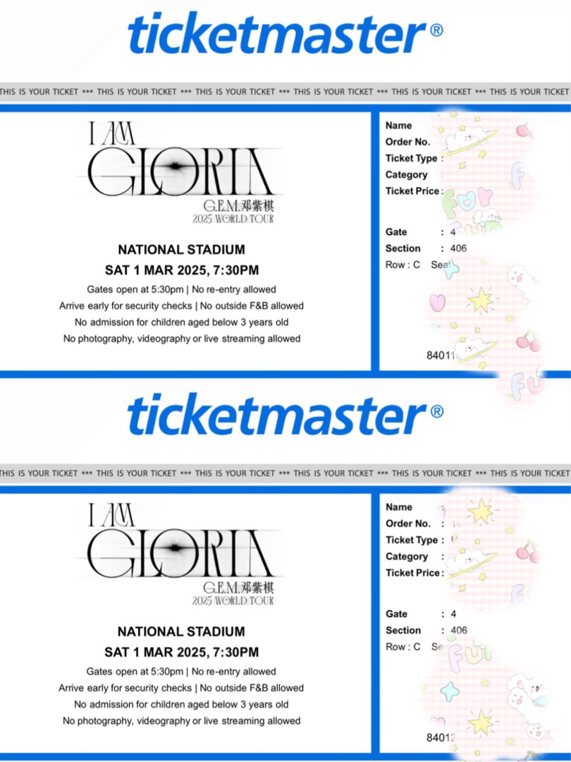 G.E.M. 邓紫棋 I am Gloria World Tour 2025 Singapore GEM Concert, Tickets & Vouchers, Event Tickets ...