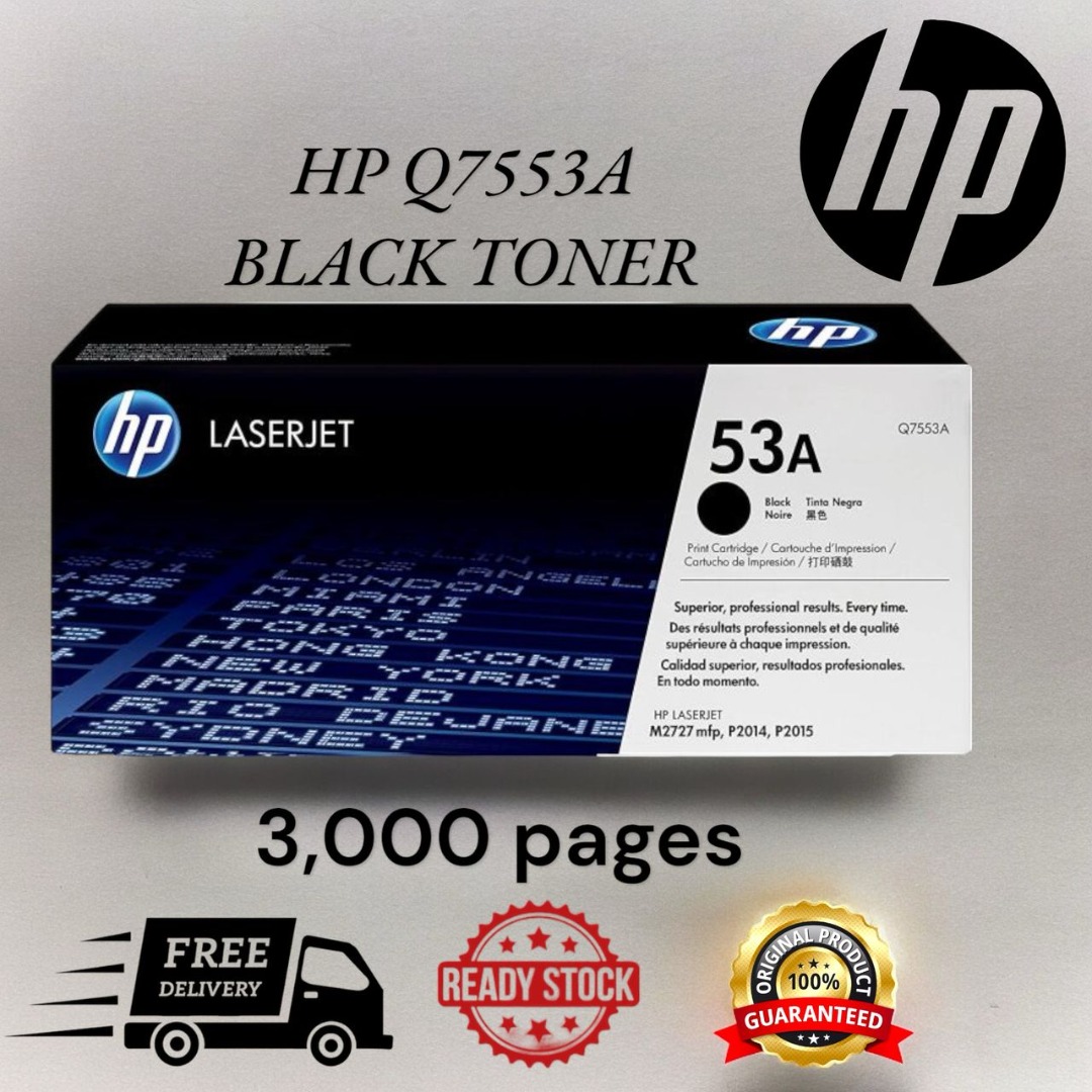 HP Q7553A 7553A 53A Black Original LaserJet Toner Cartridge, Computers ...