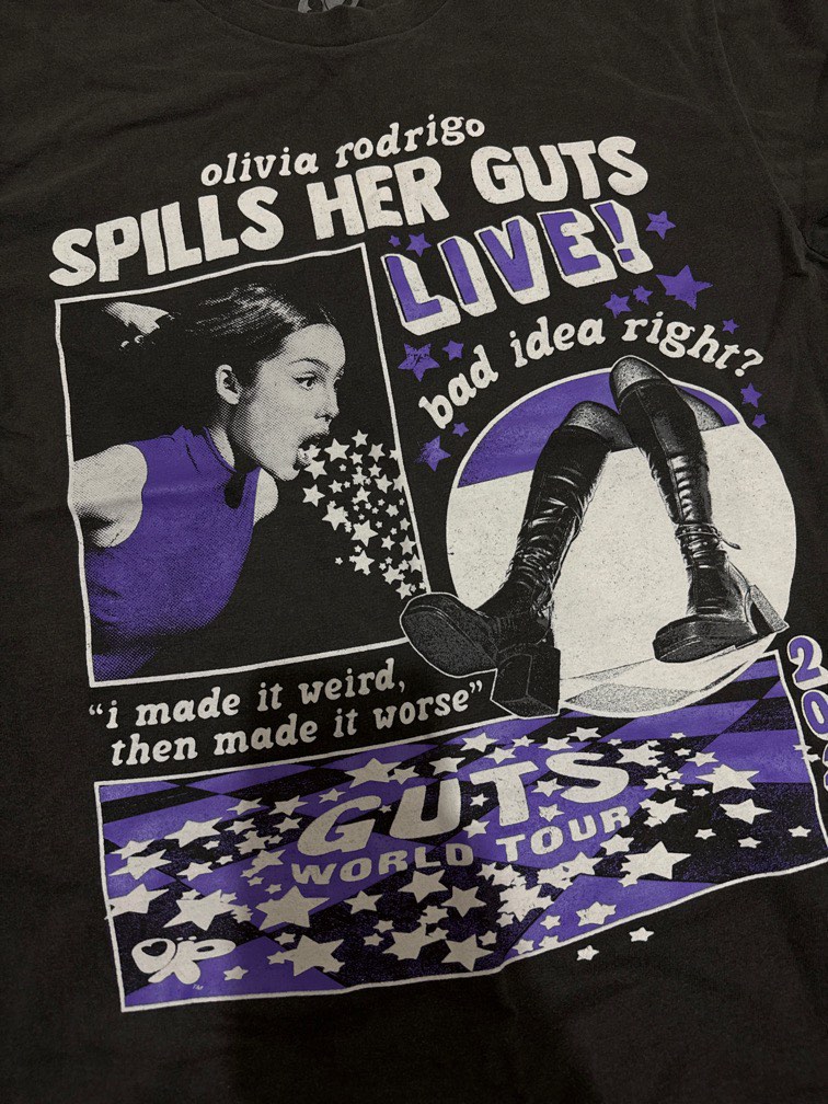 Olivia Rodrigo spilled her guts live tshirt size medium, Hobbies & Toys, Memorabilia ...