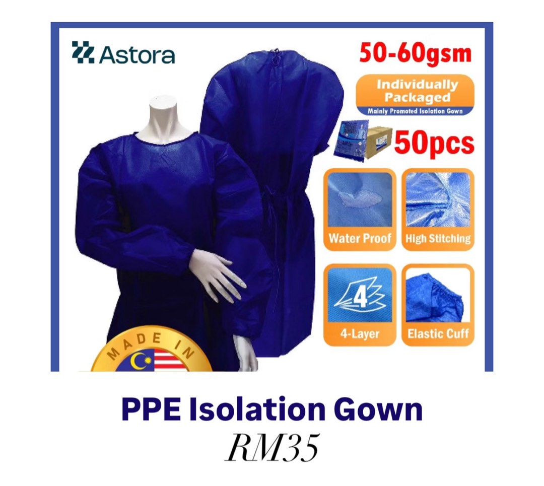 PPE Isolation Gown - 50pcs, Health & Nutrition, Medical Supplies ...