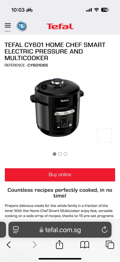 TEFAL CY601 HOME CHEF SMART ELECTRIC PRESSURE AND MULTICOOKER, TV & Home Appliances, Kitchen ...