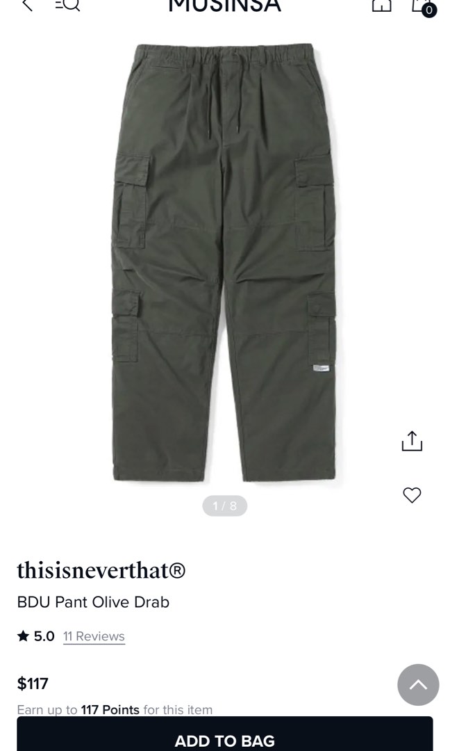 Thisisneverthat SS24 BDU Cargo Pant Tint Olive Drab Multipocket Baggy 8 Pockets Y2K Green Army ...