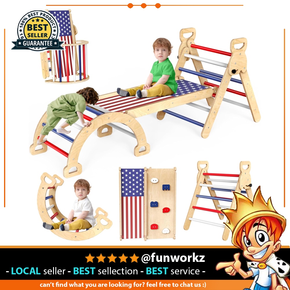 Xickboke Pikler Triangle Set Flag Style, Wooden Montessori Climbing Set ...