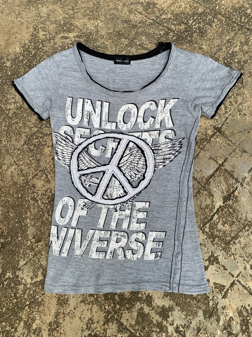 y2k Sweet Agnes Peace Sign Poem Quotes Graphic Top, Fesyen Wanita ...