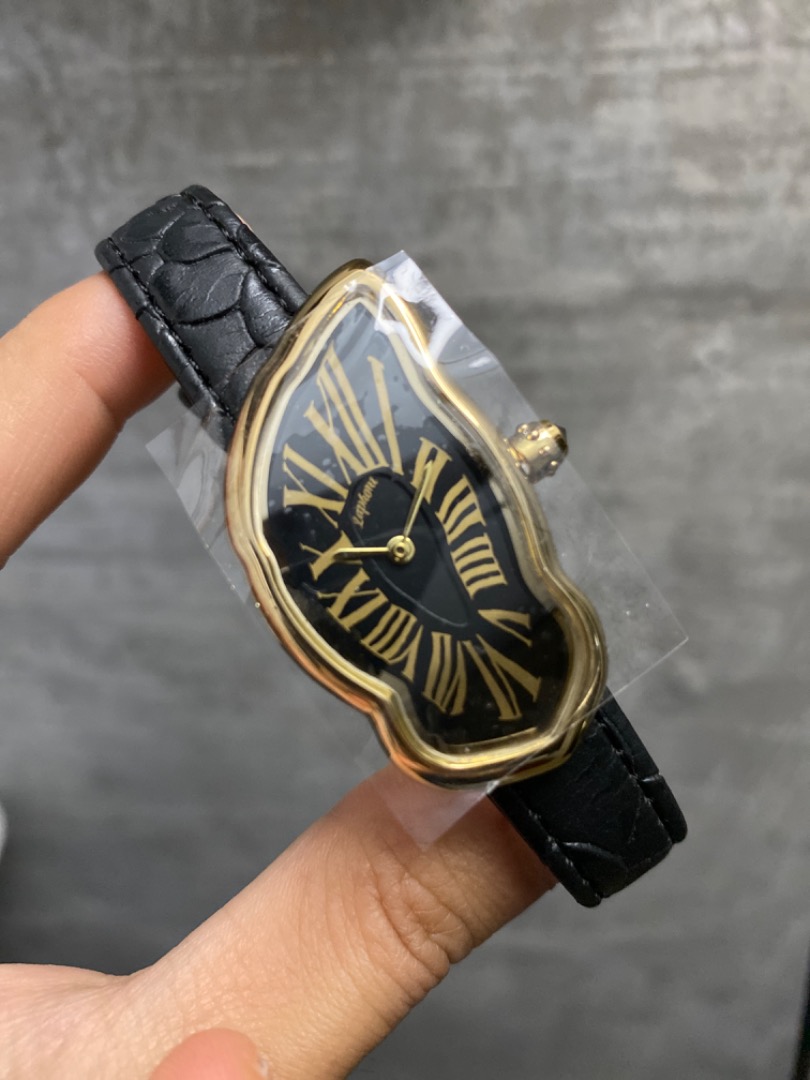 14k Gold Plated Melting Watch Vintage Salvador Dali Unique Black Gold ...