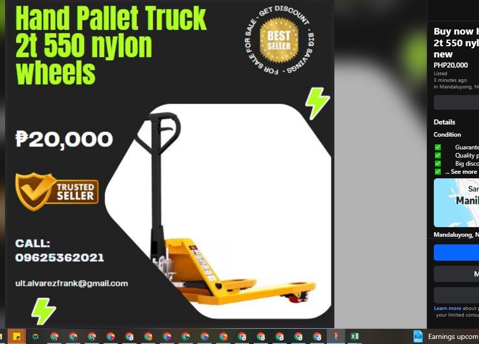 Buy now Hand Pallet Truck 2t 550 nylon wheels, Everything Else, Looking For on Carousell
