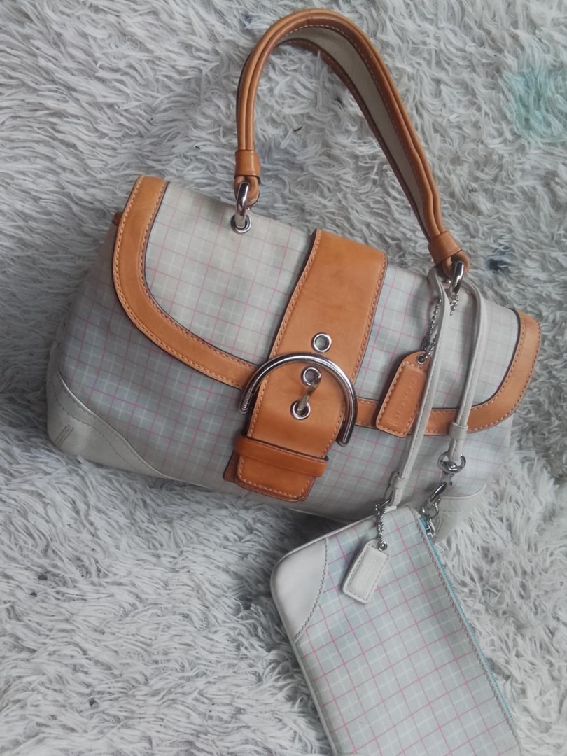 Coach Canvas Checker Design with Butterscotch Trim and Silver Tone Hard ...