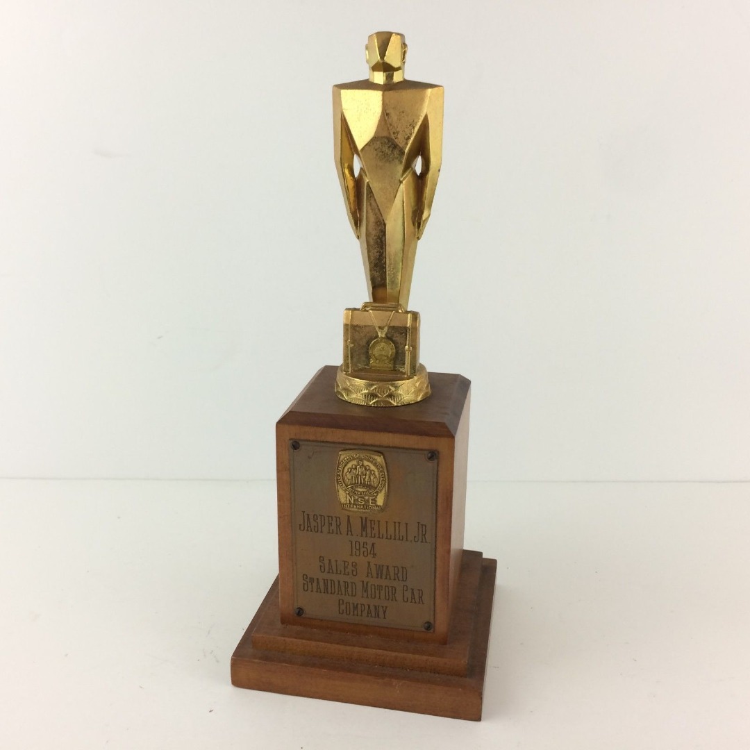 Fantastic Art Deco Oscar Style Gold Gilded Metal Trophy with hardwood ...