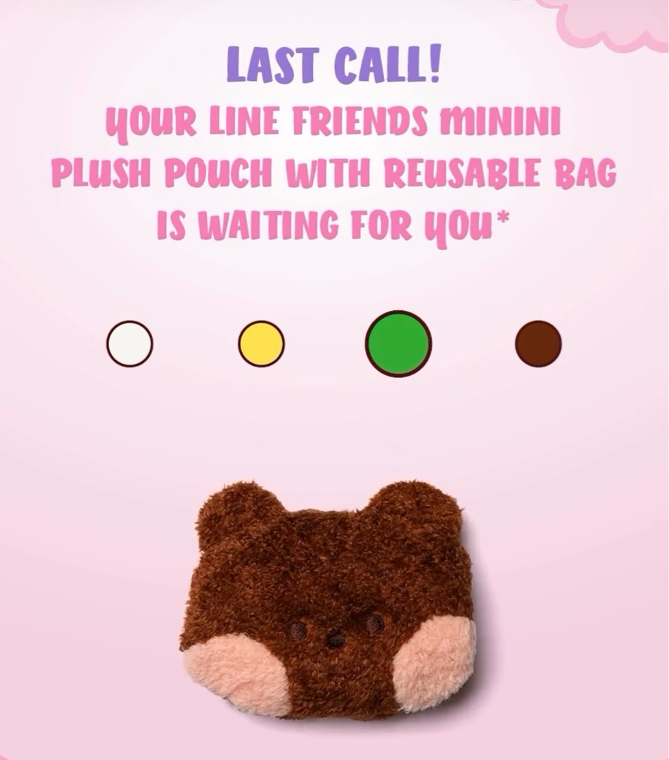 Instock Authentic Line friends MININI plush pouch + foldable recycle ...