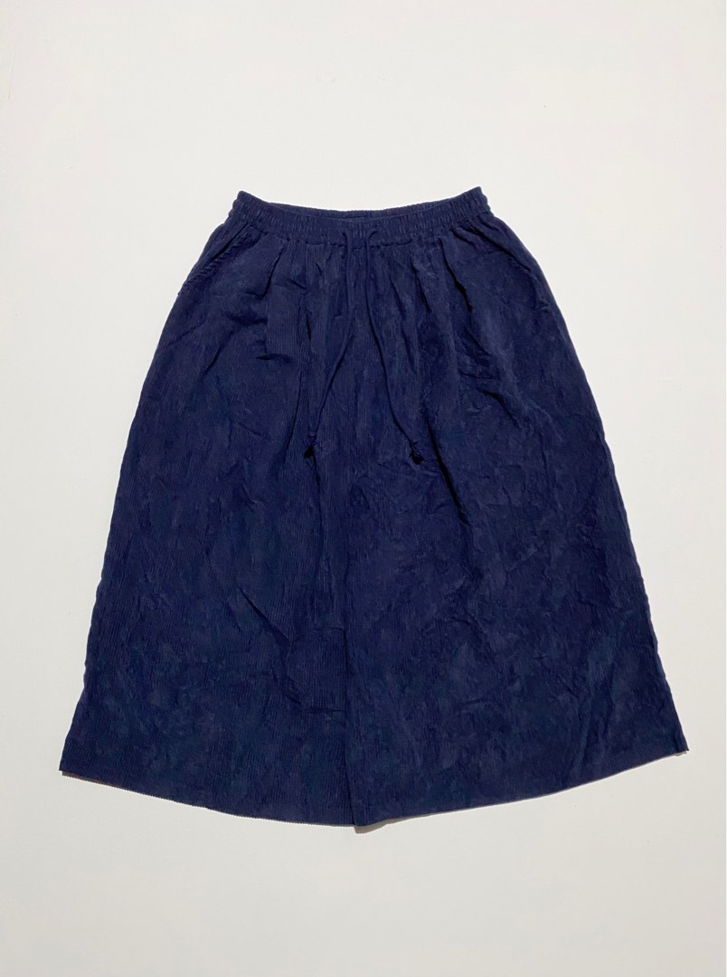 Japanese Style Corduroy Navy Blue Hakama Pants, Women's Fashion ...