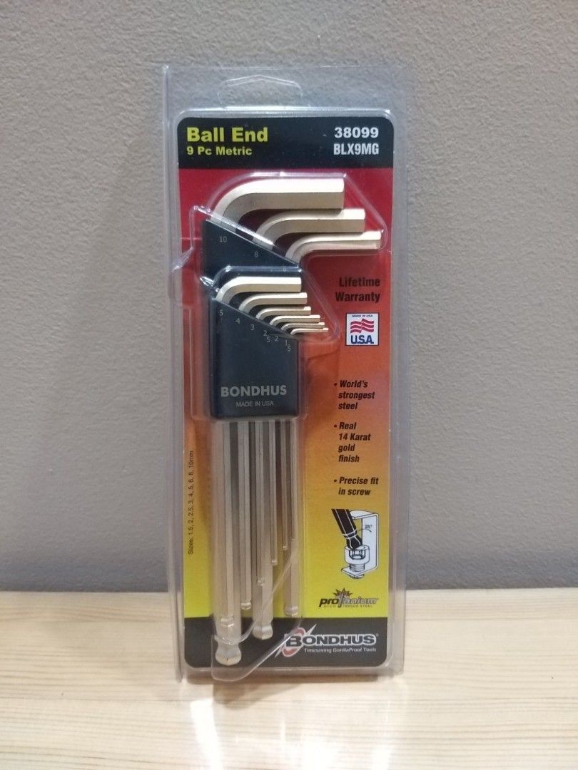 Brand New Bondhus GoldGuard Ballpoint 9 Pc MM L-Wrench / Allen Key Set ...