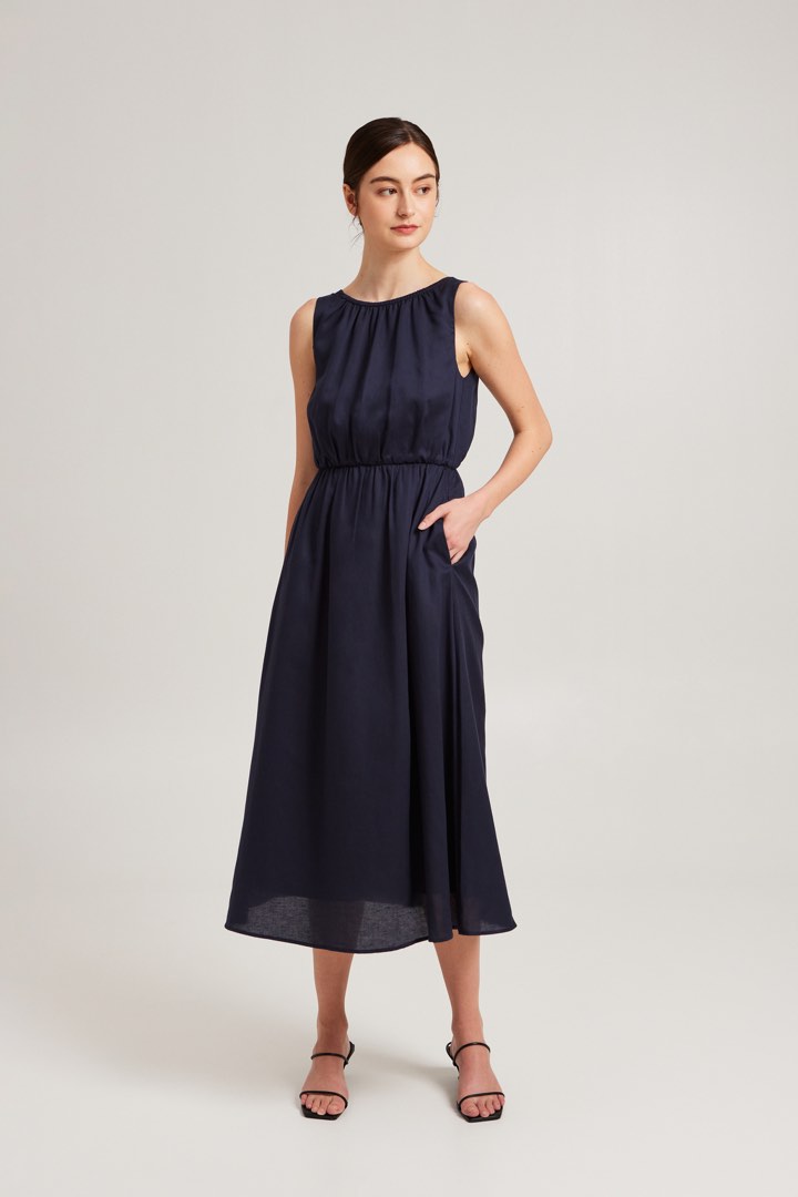 OSN Scoop-back MIDI Dress - Navy, Women's Fashion, Dresses & Sets, Dresses on Carousell