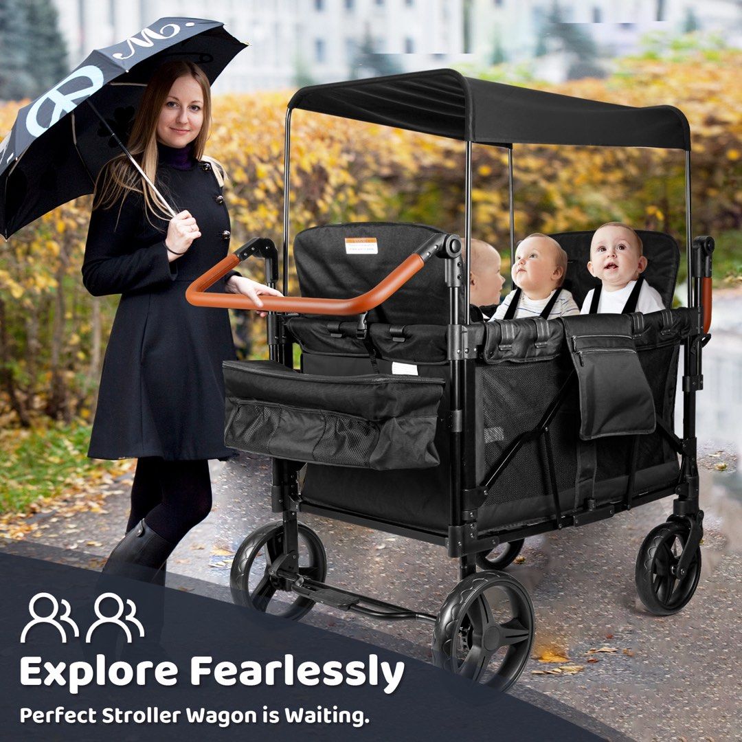 (Instock for black) 4-seater Foldable Wagon Stoller for kids (can carry ...