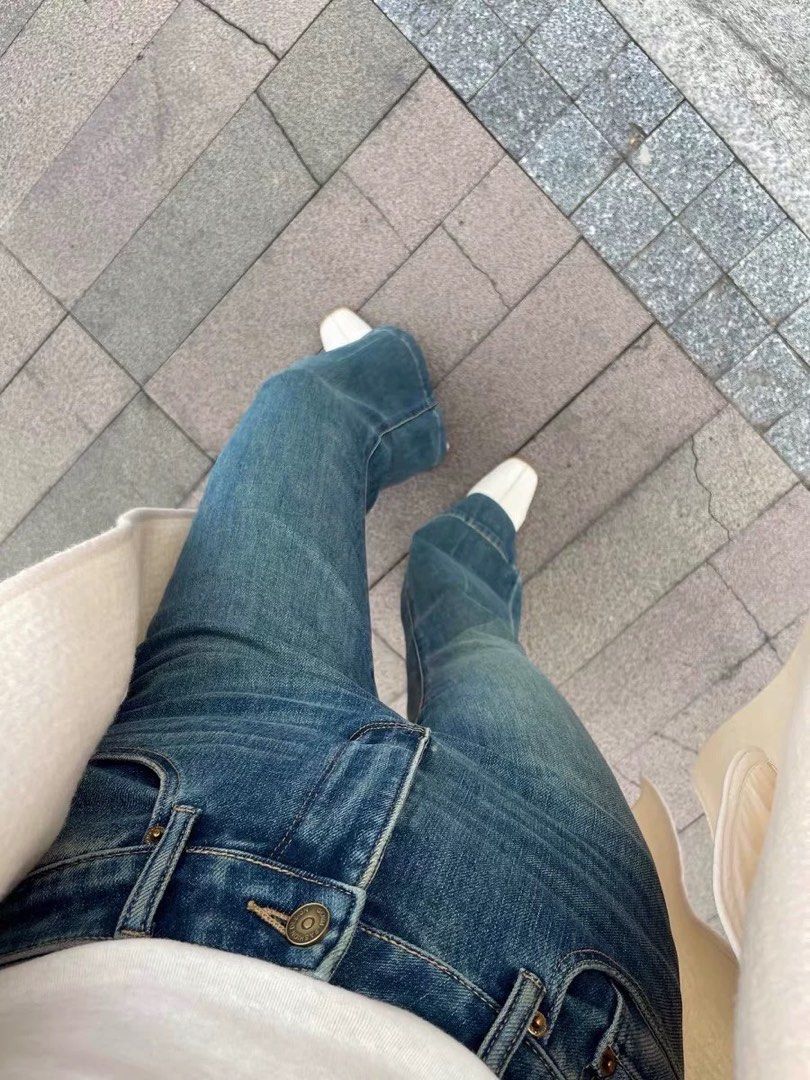 Rare! vintage dark blue long highwaist denim jeans celana panjang biru ...