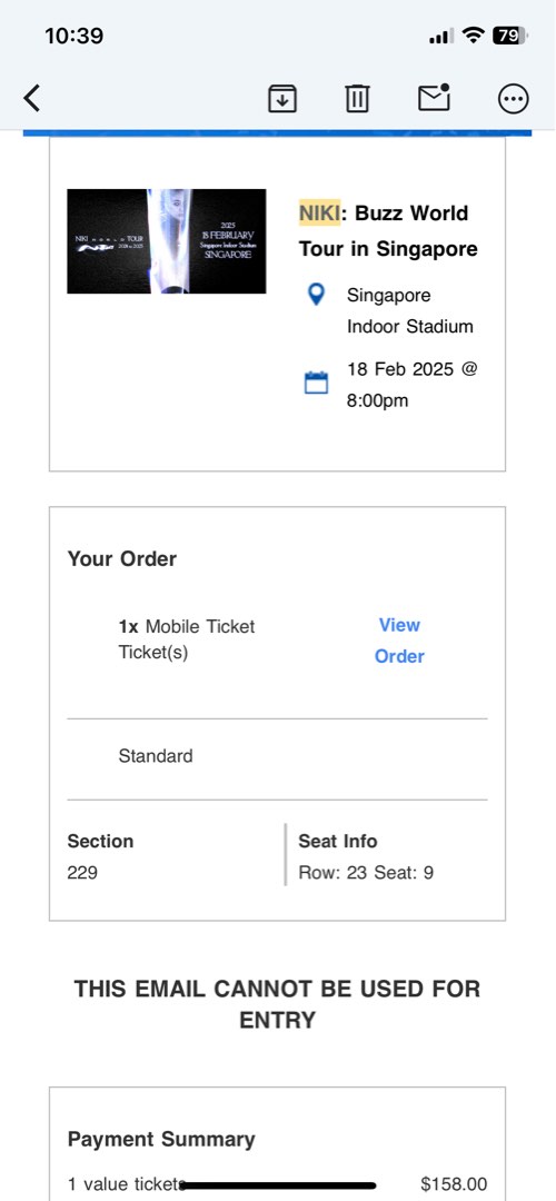 WTS/LFB NIKI BUZZ WORLD TOUR 229 Row 23 seat 9, Tickets & Vouchers ...