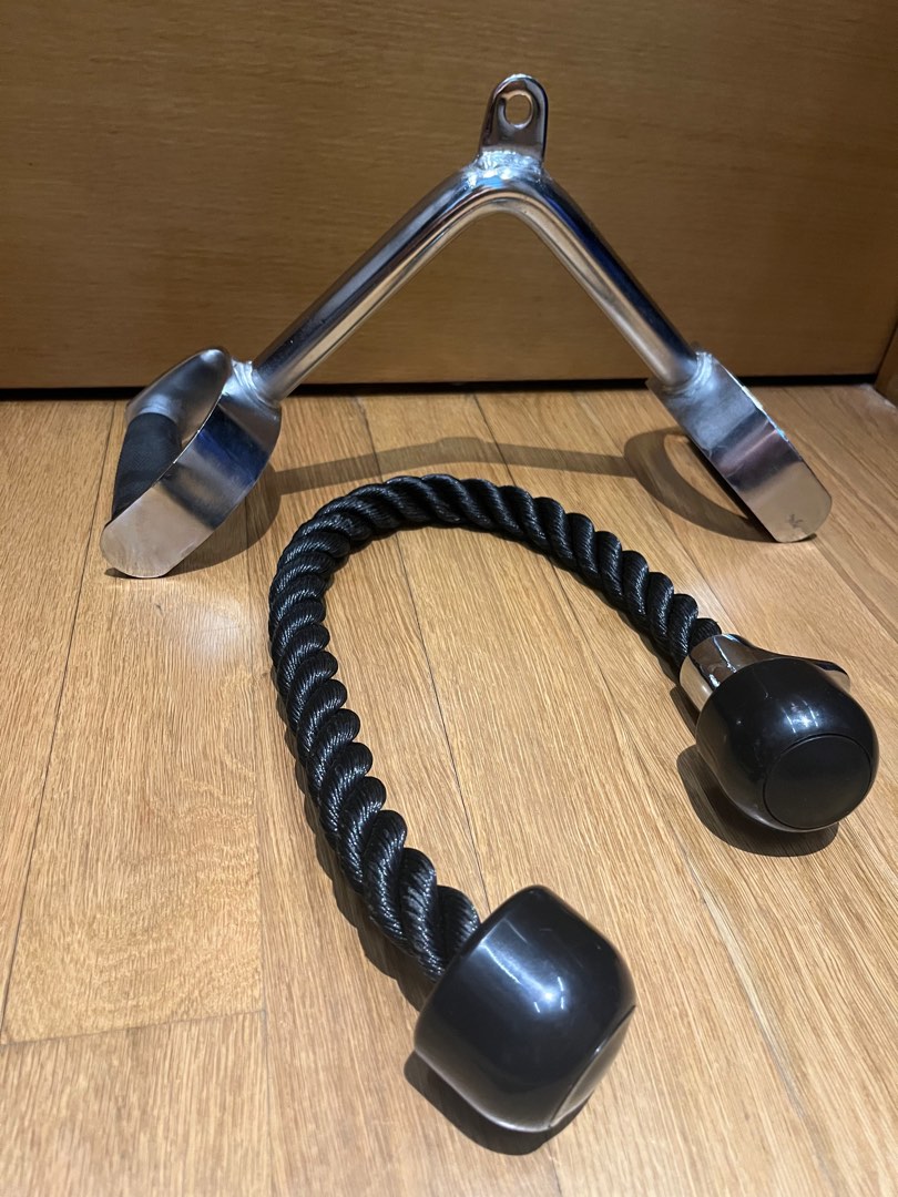 2 Cable Attachment Handle Machines Neutral Grip Narrow + Tricep Rope ...