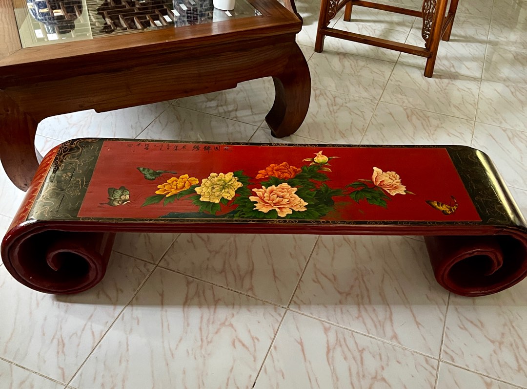 Antique Asian Tibetan Hand Painted Scroll Table/ Bench, Furniture ...