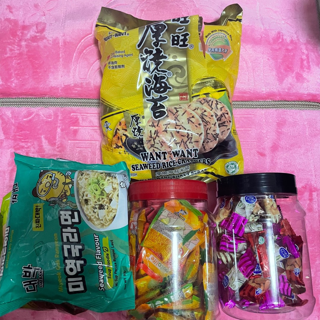 Assorted Ramen, Seaweed Crackers, Konjac Jellies and Nuts Candy, Food ...