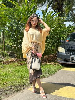 baju raya set coklat kain pario S-M, Women's Fashion, Muslimah Fashion ...