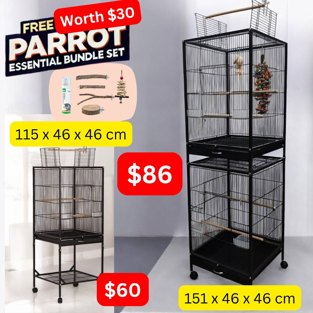 Bird Cage. 2 tier parrot cage and cage with shelving. 2tier 46x46x151cm ...