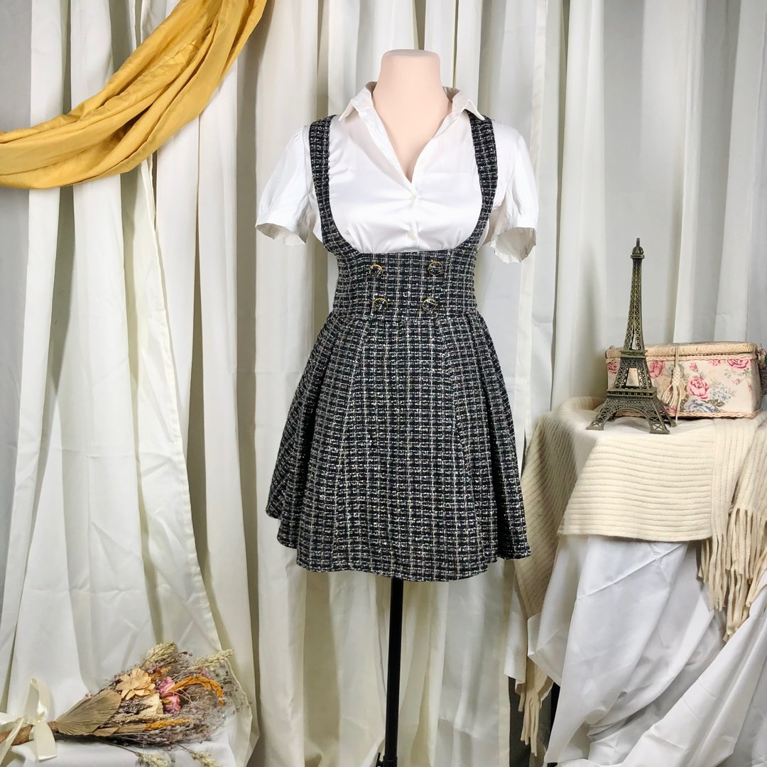BLACK KOREAN TWEED JUMPERSKIRT, Women's Fashion, Dresses & Sets ...