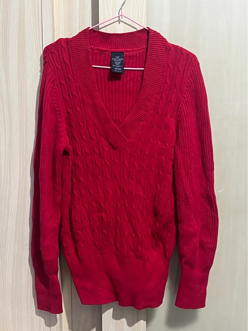 cable knit red sweater, Women's Fashion, Tops, Longsleeves on Carousell