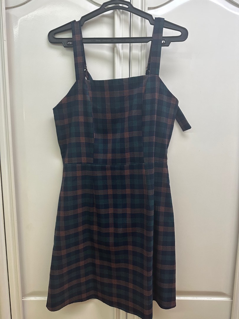 Checkered navy blue dress with straps, Women's Fashion, Dresses & Sets ...