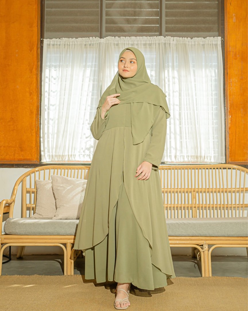 Dian Signature - Balqeesh Abaya Khimar (Sage Green), Women's Fashion, Dresses & Sets, Dresses on ...