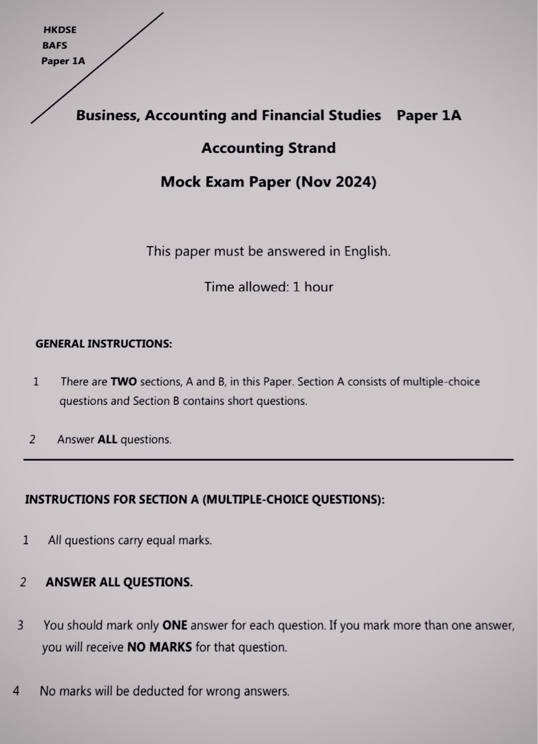 🔥2026 DSE 提早準備🔥 最新2025 Syllabus BAFS Mock Paper full set, 興趣及遊戲, 書本 & 文具, 補充練習 - Carousell