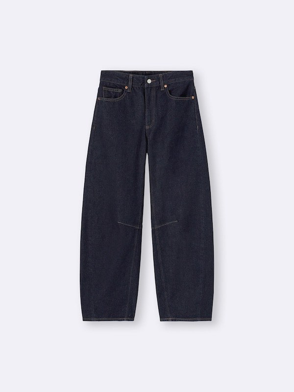 GU Barrel Jeans in 69 Navy, Women's Fashion, Bottoms, Jeans on Carousell