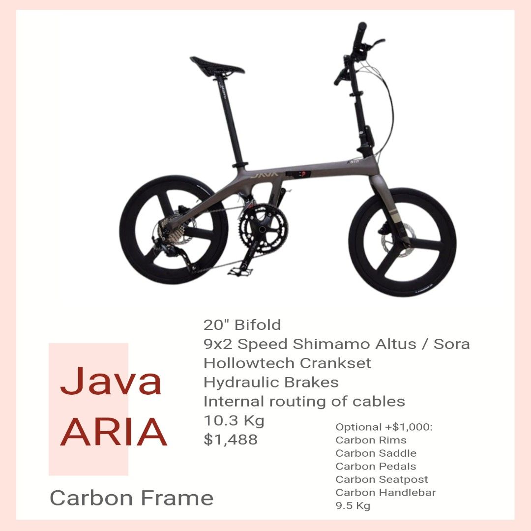 Java Aria - Carbon Frame | 20" Bifold, 18 Speed, Hollowtech Crankset ...