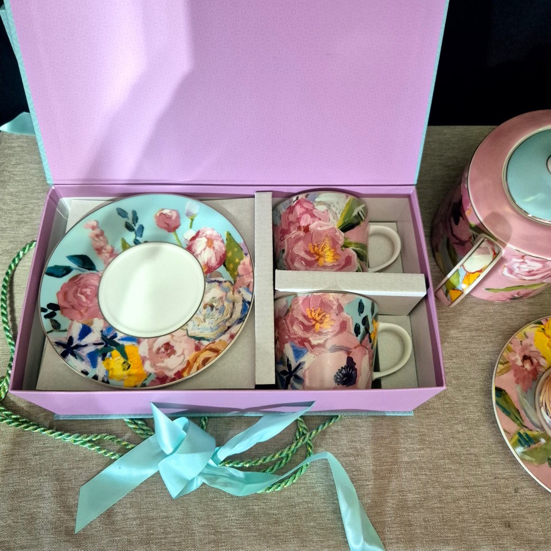 Kessel spring flowers tea cup saucer pot set English breakfast tea ...