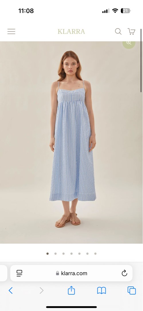 klarra bustier gathered midi dress in stripe blue, Women's Fashion ...