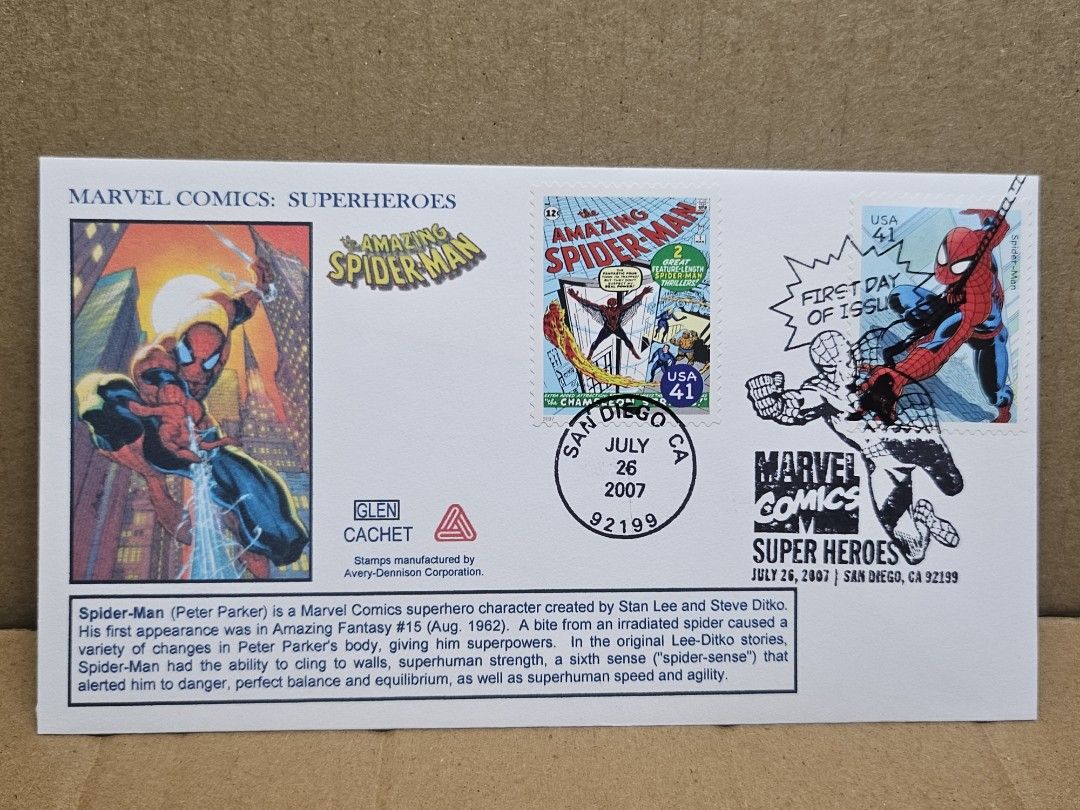 MARVEL COMICS SPIDER-MAN 2007 USPS FIRST DAY OF ISSUE (GLEN CACHET FDC ...