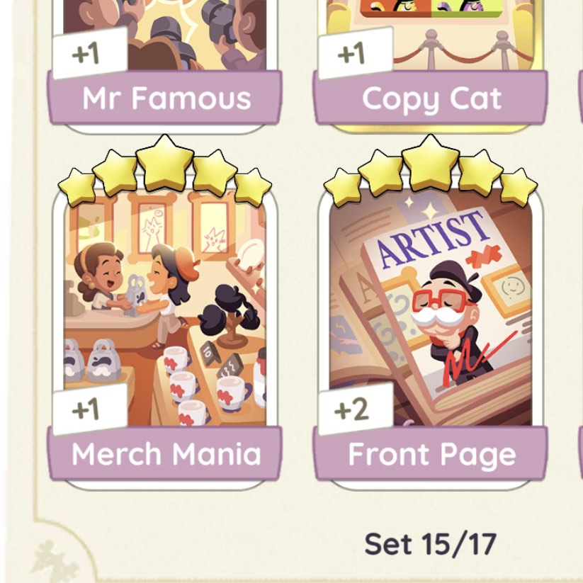 Monopoly Go The Artist Set 15 Merch Mania Front Page 5 Stars Stickers ...