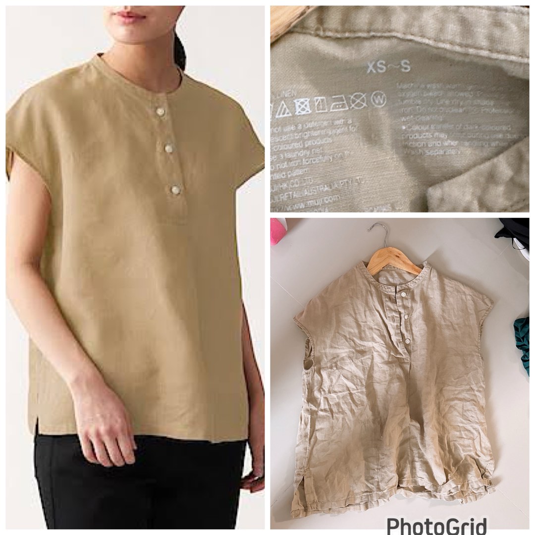 Muji x Uniqlo Linene Top, Women's Fashion, Tops, Blouses on Carousell