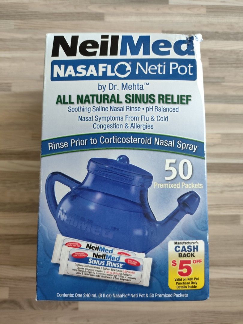 NEILMED NasaFlo Neti Pot 240ml and 50 premixed Packets| Cough, Cold ...