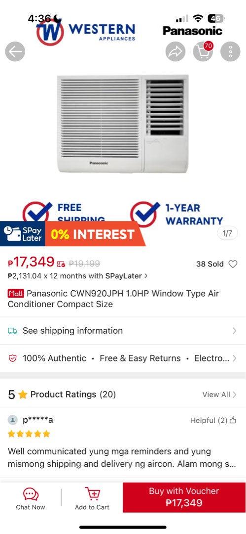 Panasonic CWN920JPH 1.0HP Window Type Air Conditioner Compact Size ...