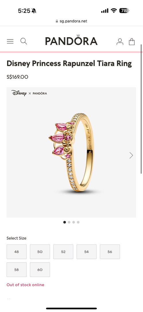 Pandora Disney Princess Rapunzel Tiara Ring Size 52, Women's Fashion ...