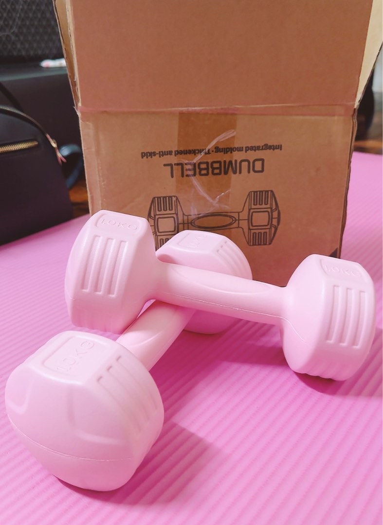 Pink dumbbell (1kg), Sports Equipment, Exercise & Fitness, Weights ...