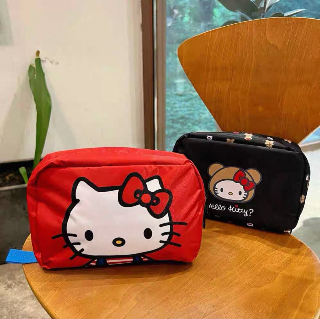(Pre Order) Red/Black Hello Kitty Cosmetics/Travel Pouch/Bag, Women's ...