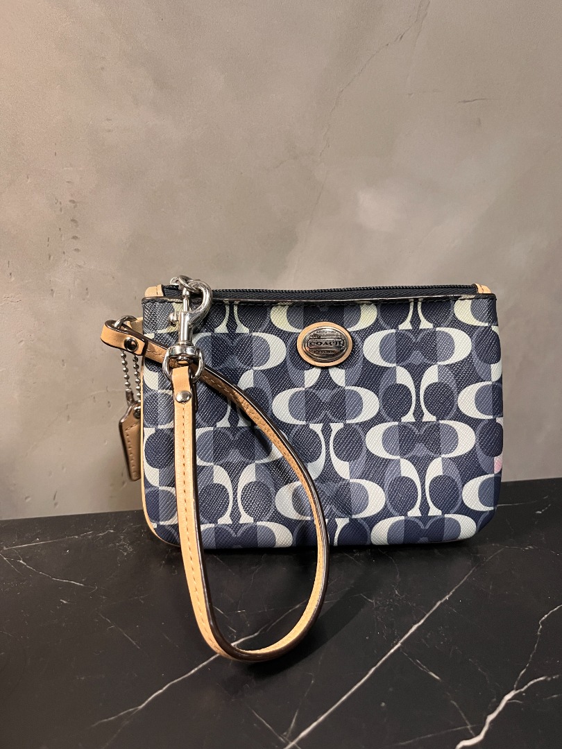 RARE Coach Wristlet in navy blue & white, Luxury, Bags & Wallets on ...