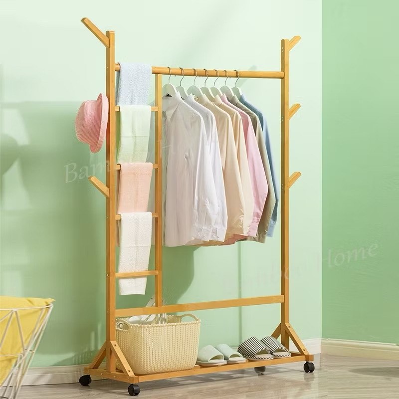 [READYSTOCK] 【Ready Stock】Bamboo Clothes Rack Rak Baju With Wheels ...