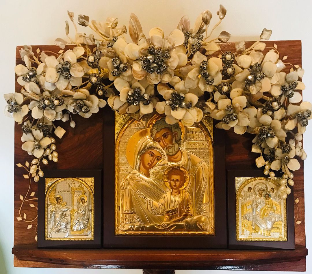 Silver Axion Byzantine Icons in Wooden Caballete with Carabao Bone ...